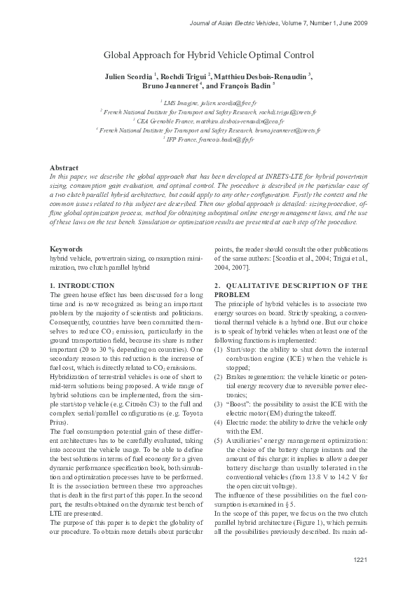 (PDF) Global Approach for Hybrid Vehicle Optimal Control