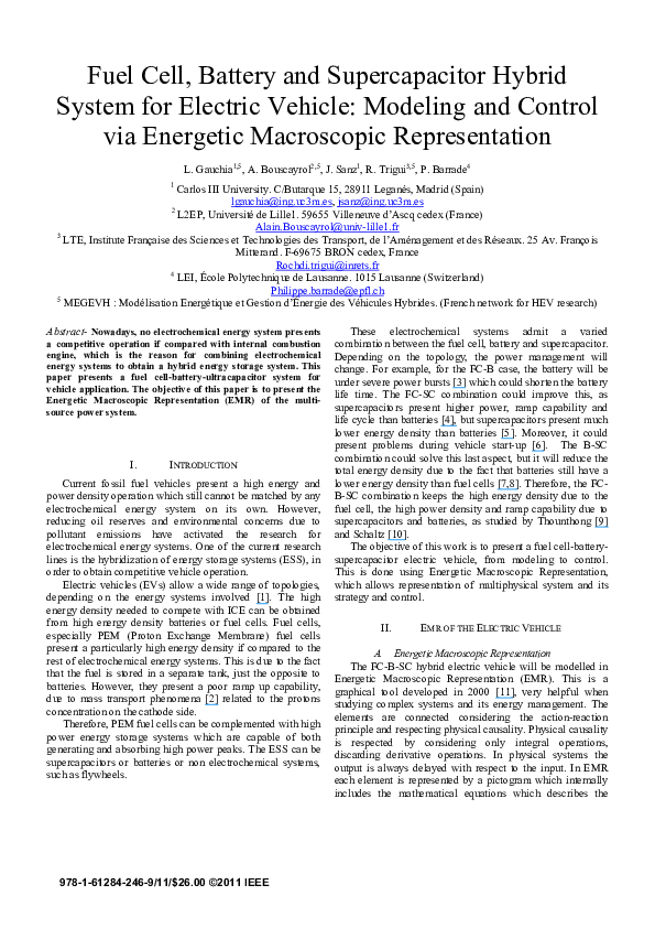 Pdf Fuel Cell Battery And Supercapacitor Hybrid System For Electric Vehicle Modeling And