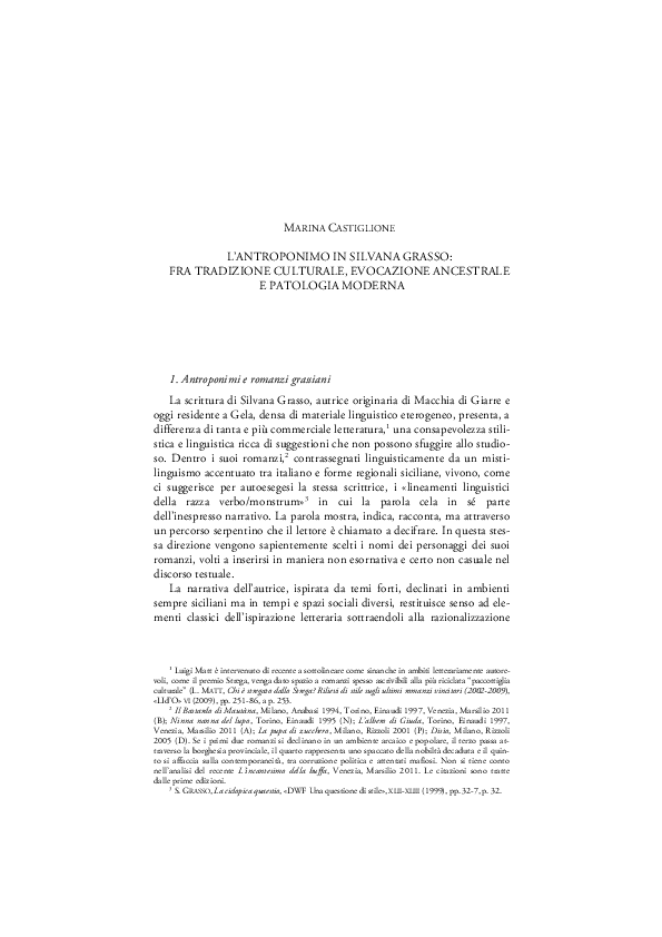 (PDF) MARINA CASTIGLIONE L'ANTROPONIMO IN SILVANA GRASSO: FRA ...