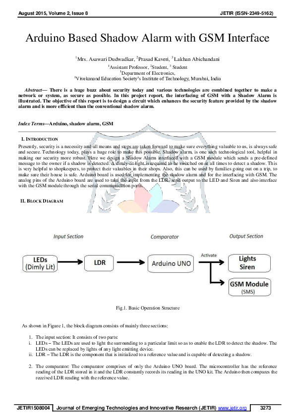 (PDF) Arduino Based Shadow Alarm with GSM Interface