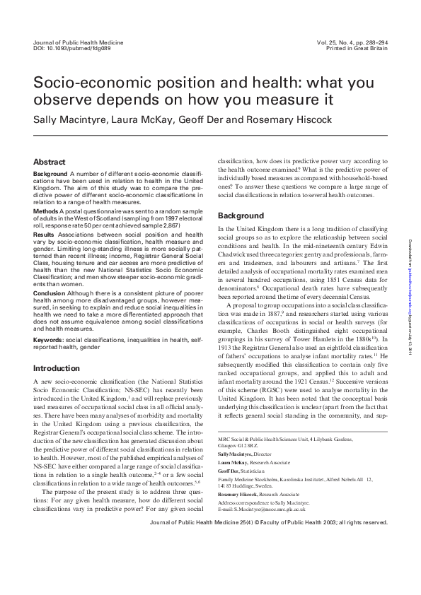 (PDF) Socio-economic position and health: what you observe depends on ...