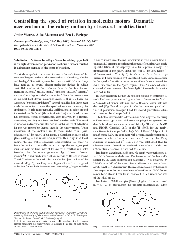 (PDF) A redesign of light-driven rotary molecular motors | Ben Feringa ...
