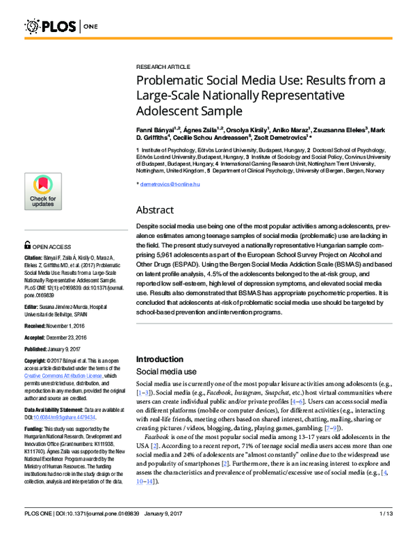 (PDF) Problematic Social Media Use: Results from a Large-Scale ...