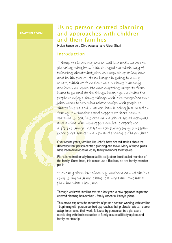 (PDF) Using Person Centred Planning and Approaches with Children and ...