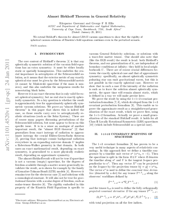 Pdf Almost Birkhoff Theorem In General Relativity