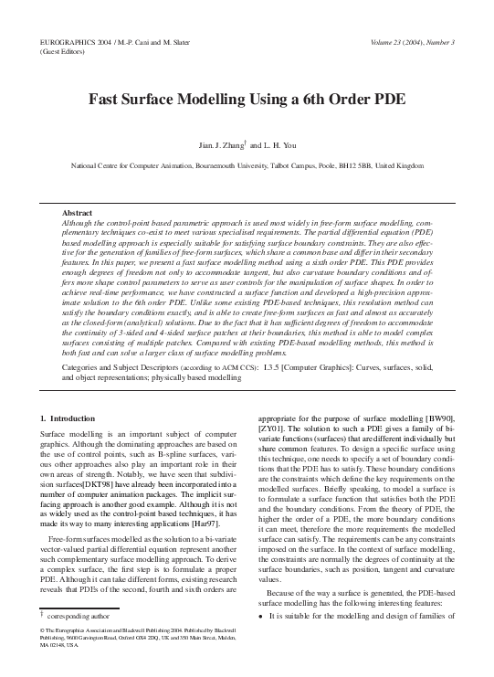 (PDF) Fast Surface Modelling Using a 6th Order PDE