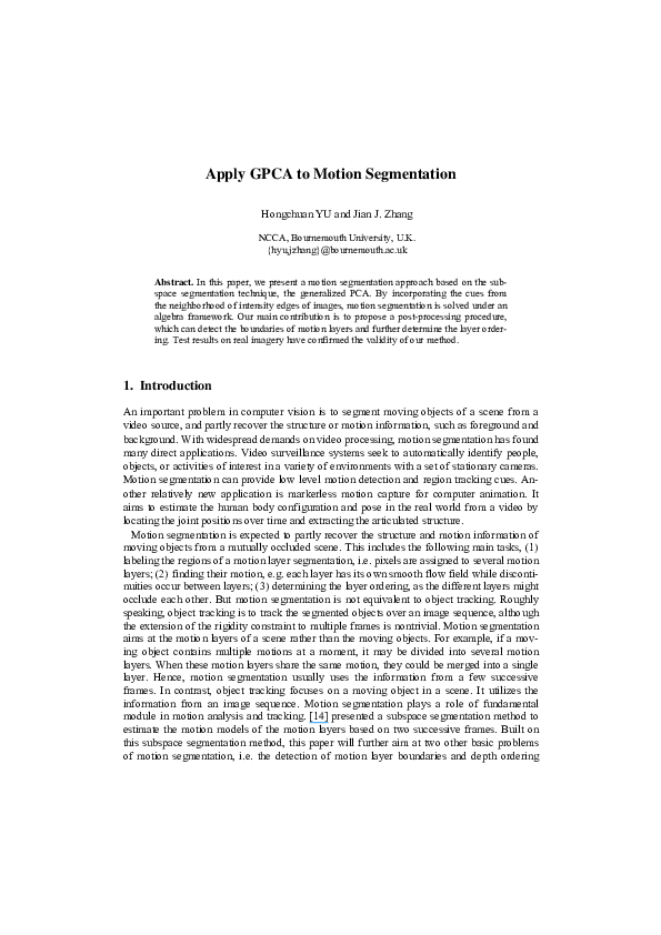 (PDF) Apply GPCA to Motion Segmentation