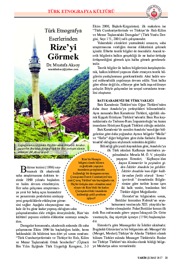 (PDF) Mustafa Aksoy, Türk Etnografya Eserlerinden Rize’yi Görmek