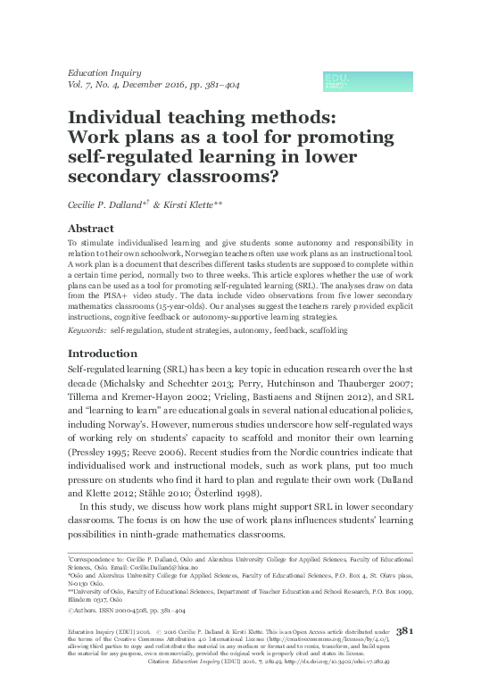 (PDF) Individual teaching methods: Work plans as a tool for promoting ...