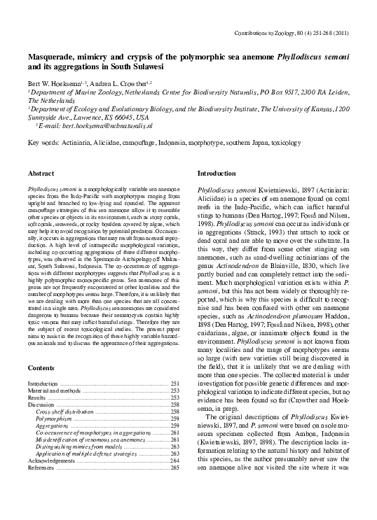 (PDF) Masquerade, mimicry and crypsis of the polymorphic sea anemone ...