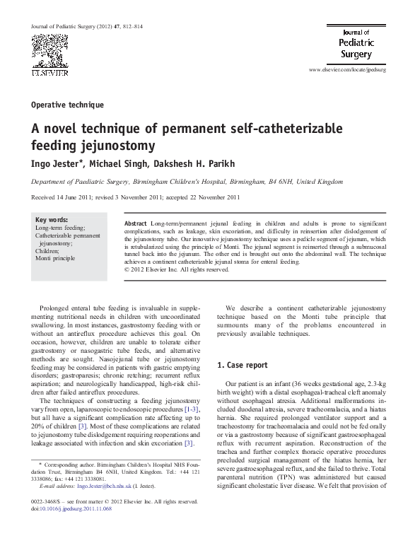 (PDF) A novel technique of permanent self-catheterizable feeding ...