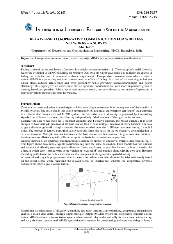 (PDF) RELAY-BASED CO-OPERATIVE COMMUNICATION FOR WIRELESS NETWORKS – A ...