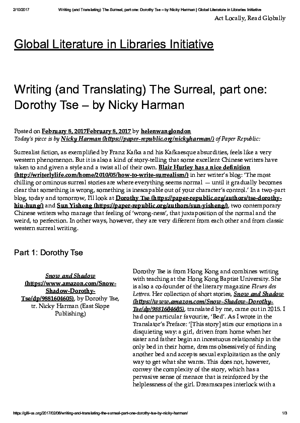 (PDF) GLLI - PR (8) - Writing and Translating The Surreal, part one ...