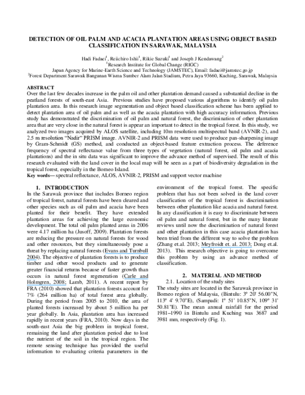 Pdf Detection Of Oil Palm And Acacia Plantation Areas Using Object Based Classification In