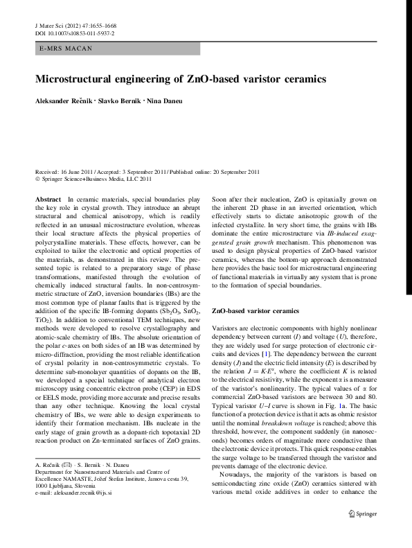 (PDF) Microstructural engineering of ZnO-based varistor ceramics