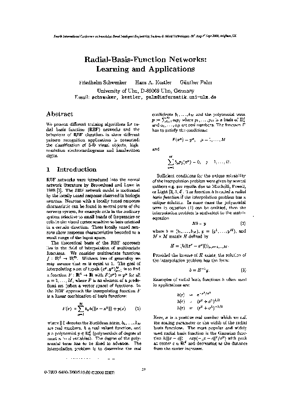 Pdf Radial Basis Function Networks Learning And Applications