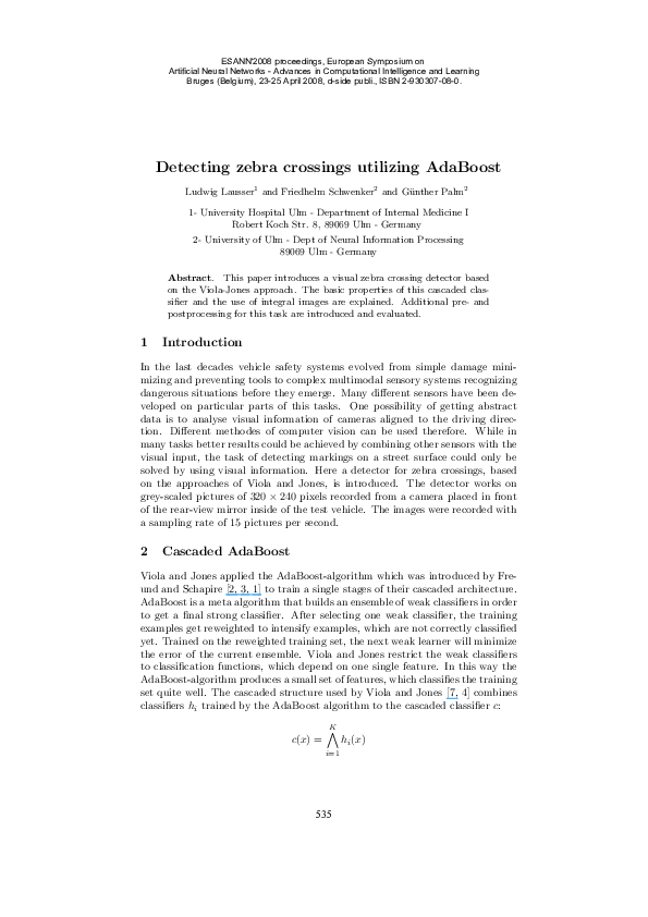 (PDF) Detecting zebra crossings utilizing AdaBoost