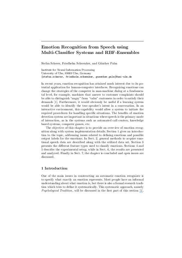 (PDF) Emotion Recognition from Speech Using Multi-Classifier Systems and RBF-Ensembles