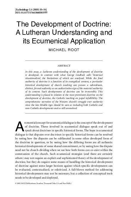 (PDF) The Development of Doctrine: A Lutheran Understanding and its ...