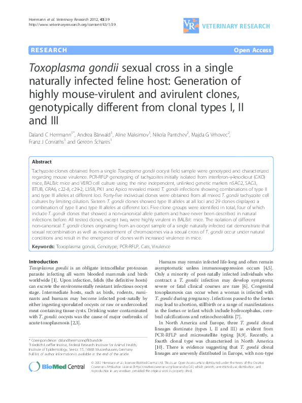 (PDF) Toxoplasma gondii sexual cross in a single naturally infected ...