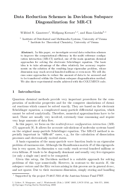 (PDF) Data Reduction Schemes in Davidson Subspace Diagonalization for MR-CI