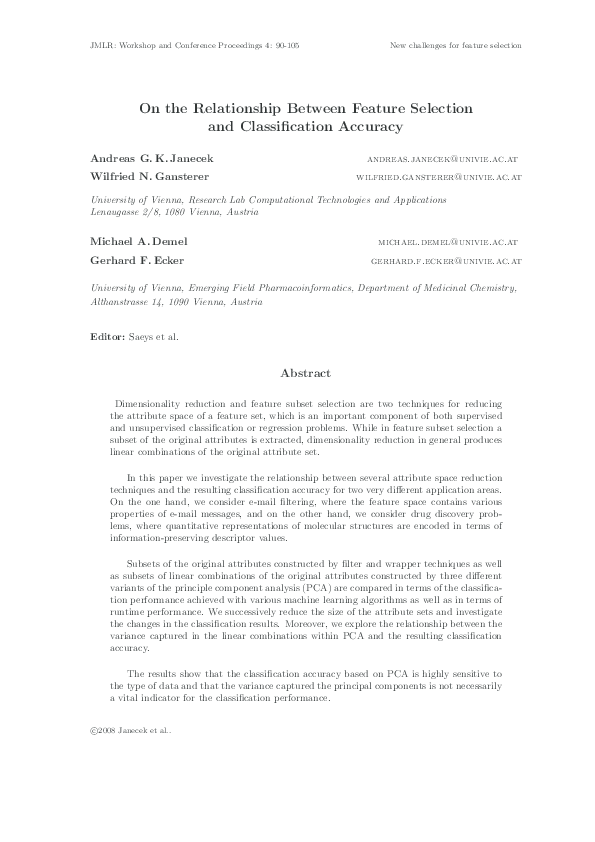 Pdf On The Relationship Between Feature Selection And Classification