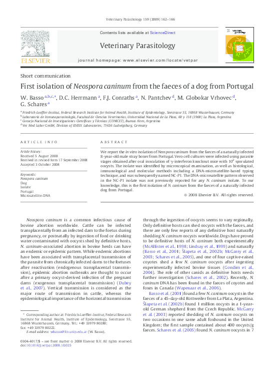 (PDF) First isolation of Neospora caninum from the faeces of a dog from ...