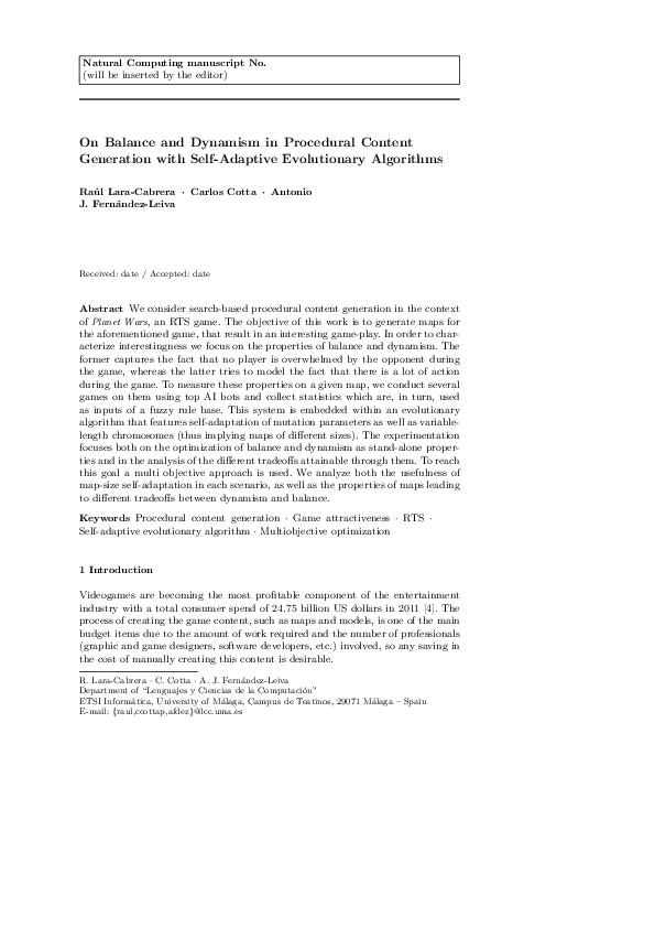 (PDF) On balance and dynamism in procedural content generation with ...