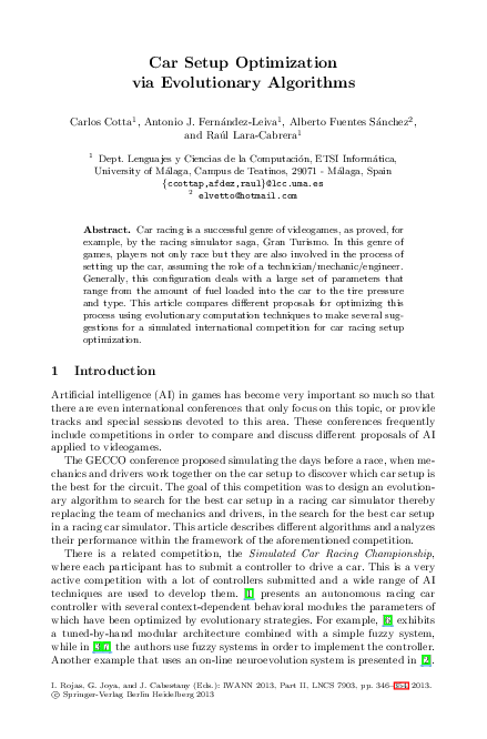 (PDF) Car Setup Optimization via Evolutionary Algorithms
