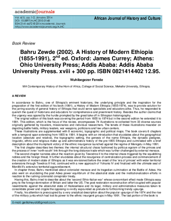 (PDF) Bahru Zewde (2002). A History of Modern Ethiopia (1855-1991), 2nd ...
