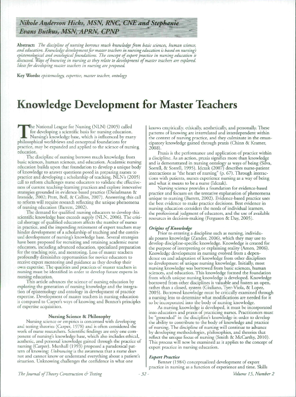 (PDF) Knowledge Development for Master Teachers