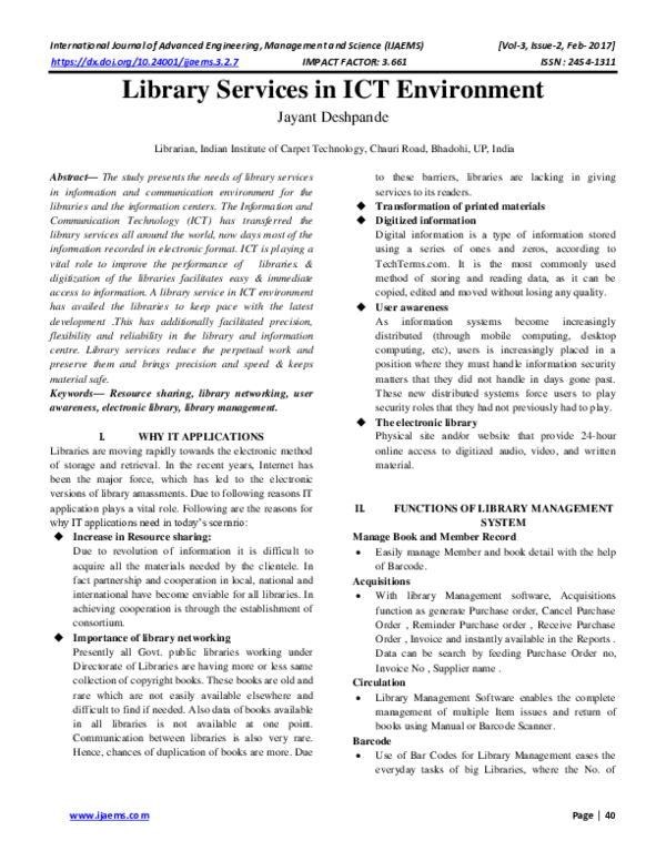 (PDF) Library Services in ICT Environment