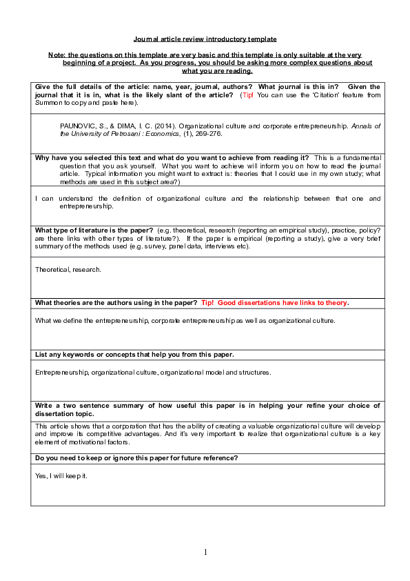 (DOC) Basic Review Template for Initial Project Stages
