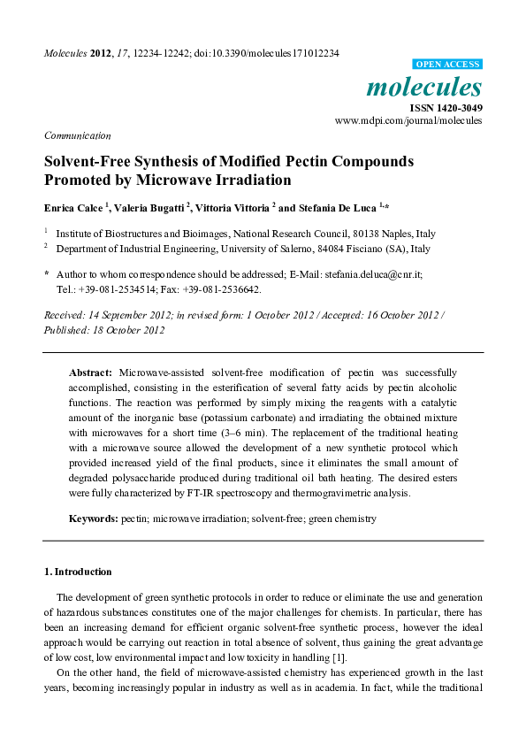 (PDF) Solvent-Free Synthesis of Modified Pectin Compounds Promoted by ...
