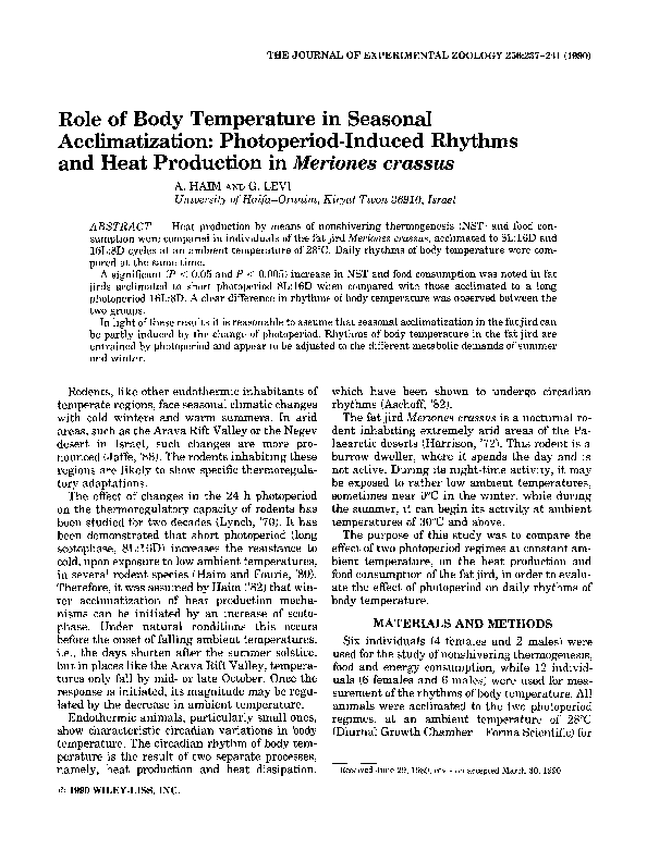 (PDF) Role of body temperature in seasonal acclimatization: Photoperiod ...