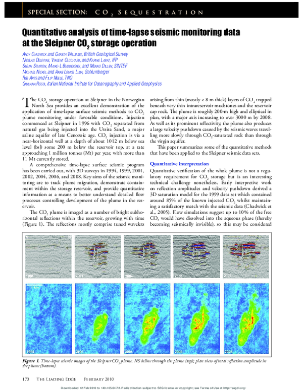 (PDF) Quantitative analysis of time-lapse seismic monitoring data at the Sleipner CO[sub 2 ...