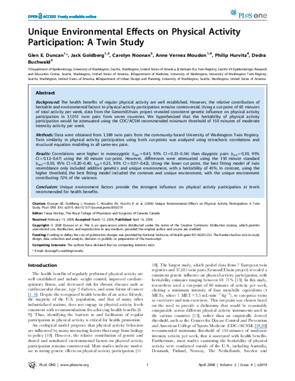 (PDF) Unique Environmental Effects on Physical Activity Participation ...