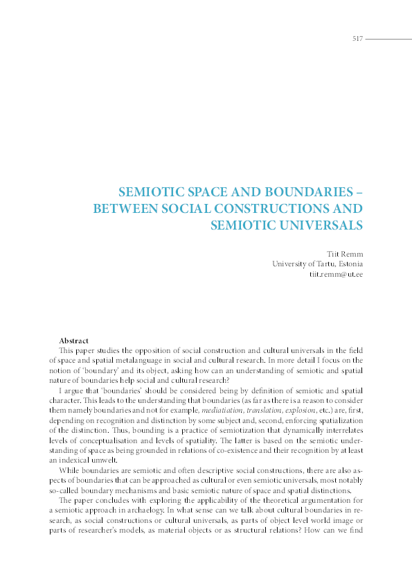 (PDF) SEMIOTIC SPACE AND BOUNDARIES – BETWEEN SOCIAL CONSTRUCTIONS AND ...