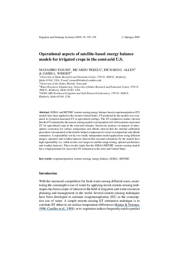 (PDF) Operational aspects of satellite-based energy balance models for ...