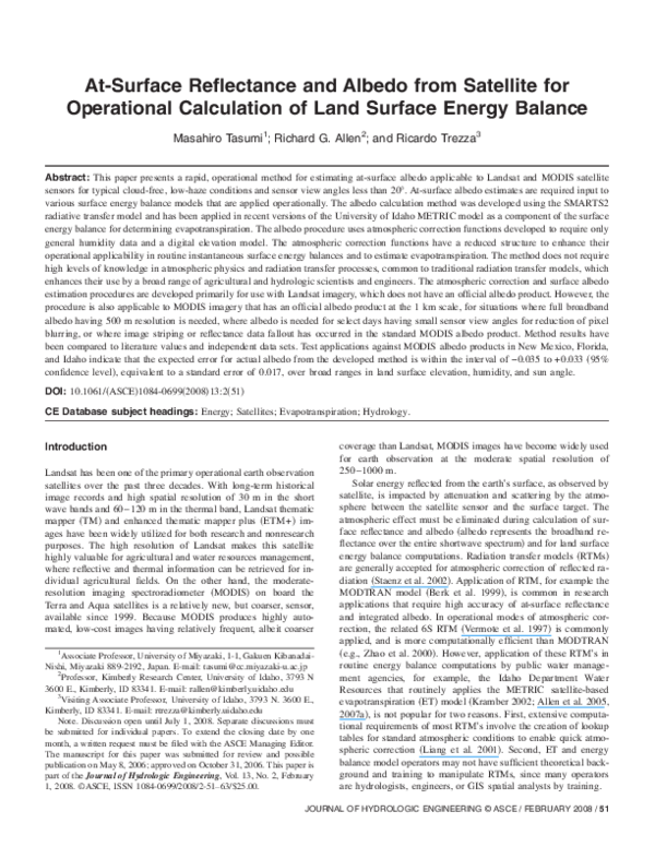 (PDF) At-Surface Reflectance and Albedo from Satellite for Operational Calculation of Land ...