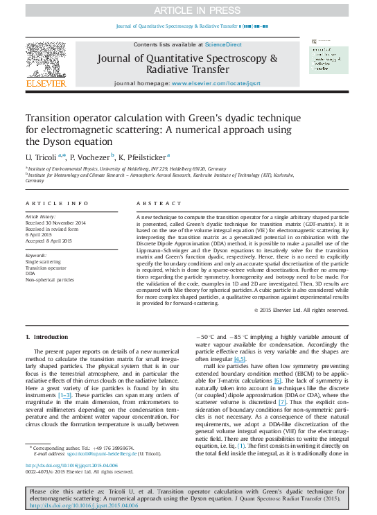 (PDF) Transition operator calculation with Green's dyadic technique for ...