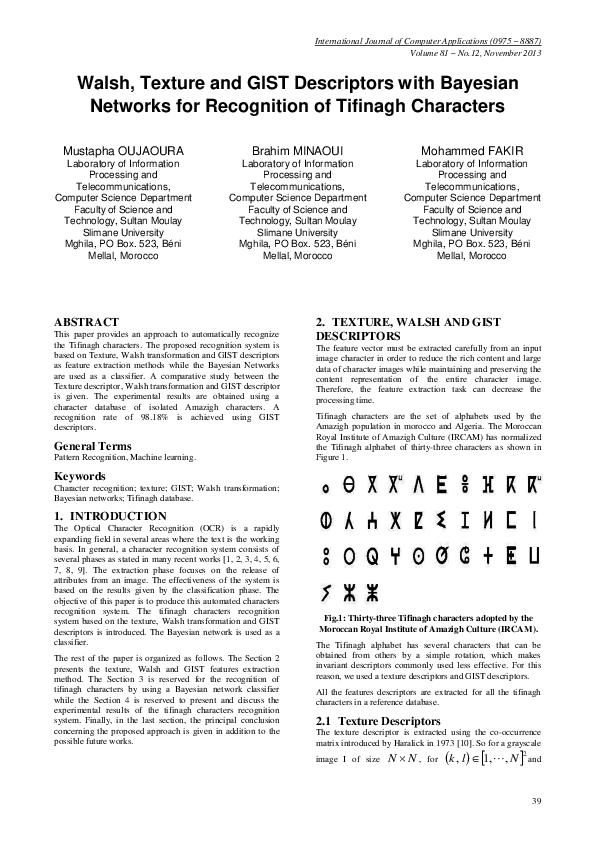 Pdf Walsh Texture And Gist Descriptors With Bayesian Networks For