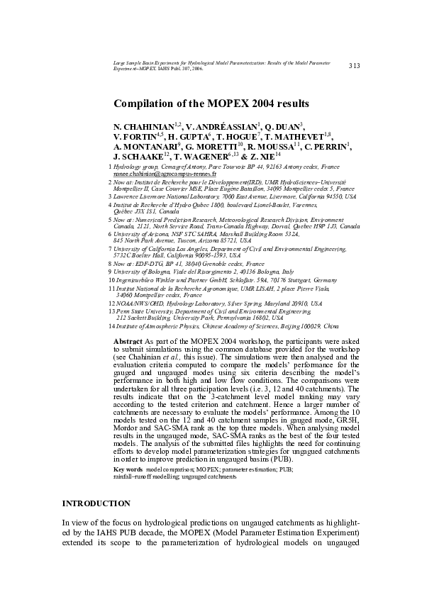 (PDF) Compilation of the MOPEX 2004 results | Hoshin Gupta - Academia.edu