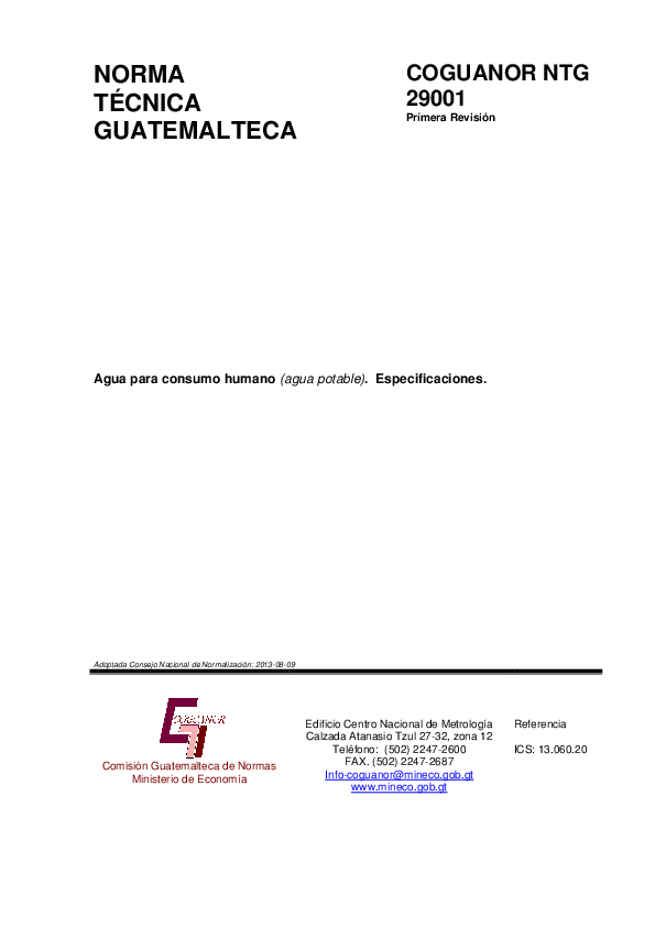 (PDF) NORMA TÉCNICA GUATEMALTECA COGUANOR NTG 29001 (PDF) NORMA TÉCNICA GUATEMALTECA COGUANOR NTG 29001