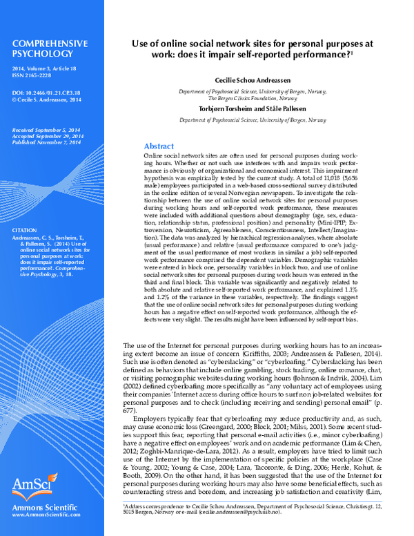 (PDF) Use of online social network sites for personal purposes at work ...