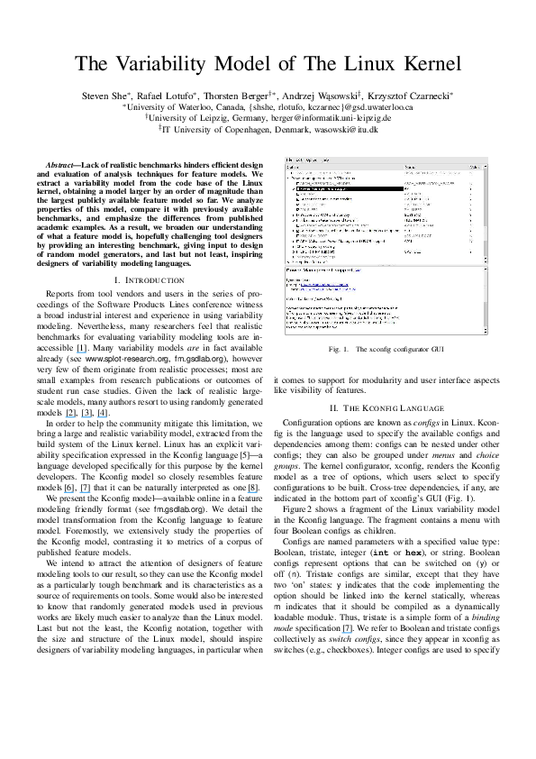 (PDF) Evolution of the Linux Kernel Variability Model