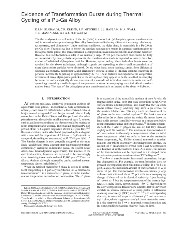 (PDF) Evidence of transformation bursts during thermal cycling of a Pu ...