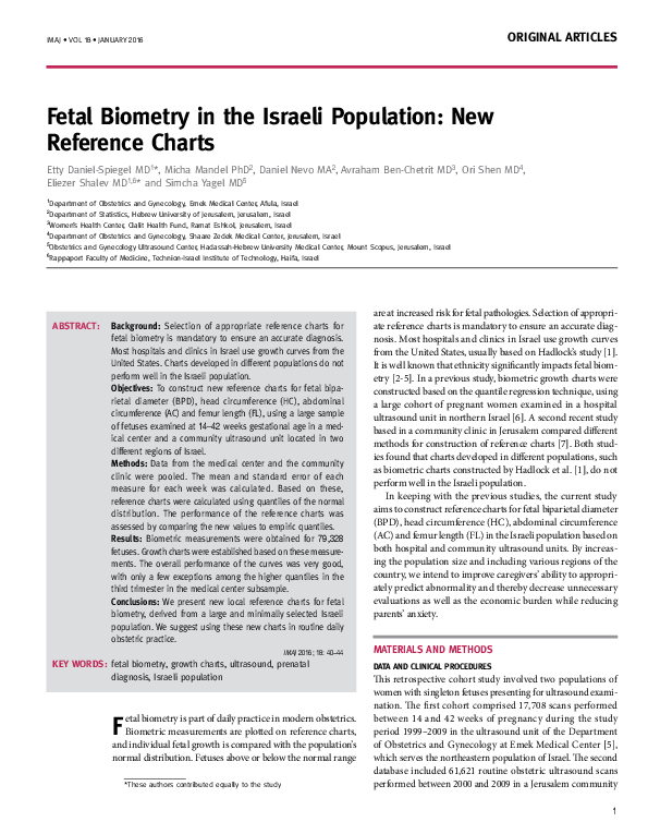 (PDF) Fetal Biometry in the Israeli Population: New Reference Charts