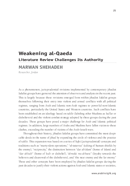 (PDF) weakening al-qaeda literature review challenges its authority ...