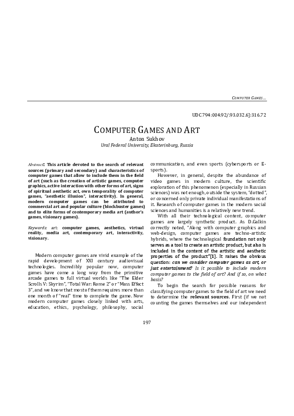 (PDF) COMPUTER GAMES AND ART